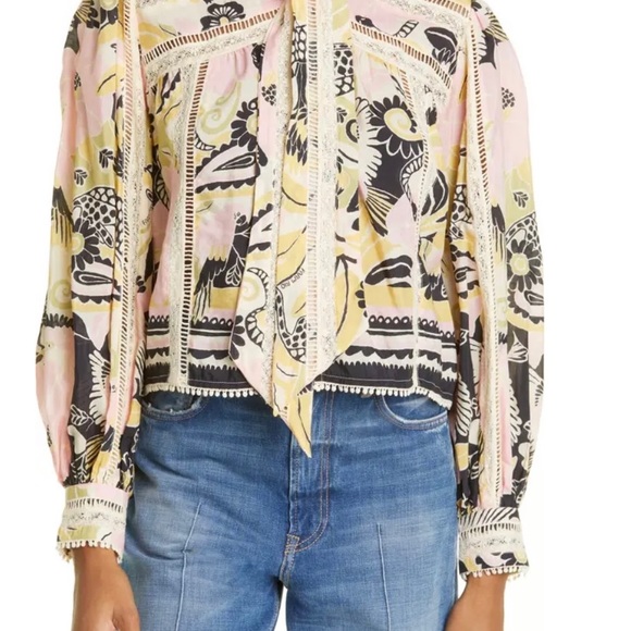 FARM Rio | Tops | Nwt Farm Rio Tie Neck Long Sleeve Blouse | Poshmark